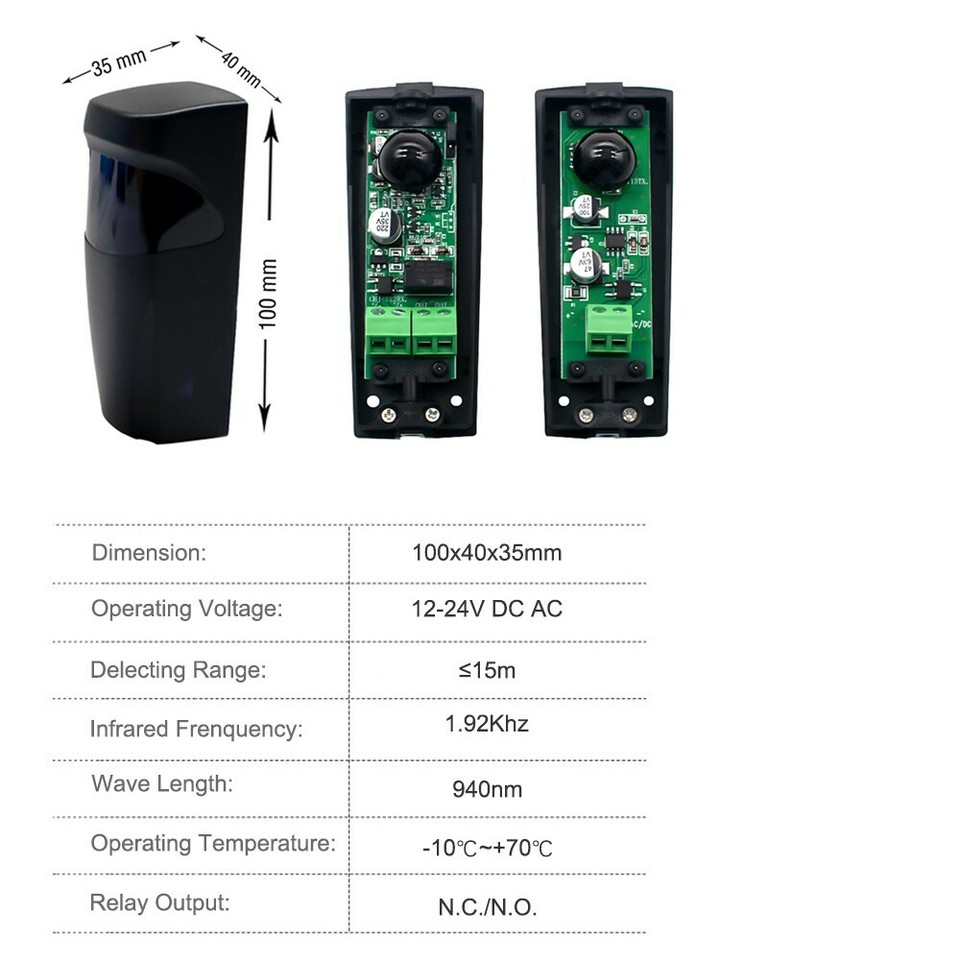 INFRARED SAFETY BEAM SENSOR, 180 DEGREE, SAFETY PHOTOCELL FOR AUTOMATIC ...