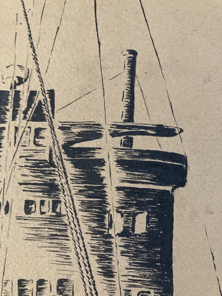 Very Beautiful Drawing Black Ink 1920 Brazza Boat Marine Canoe Buoy Art ...