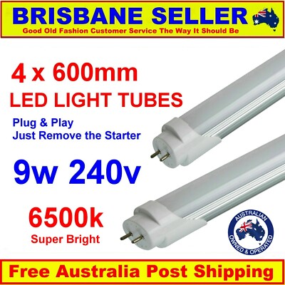 4 x LED T8 Tubes Replacement 2 End Power 9w 60cm 6500k Super Bright ...