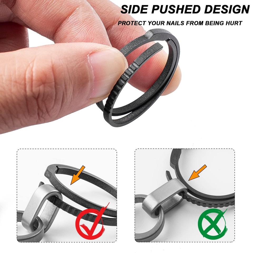 TISUR Titanium Keychain Rings, Split Side Pushing Key Rings Heavy Duty ...