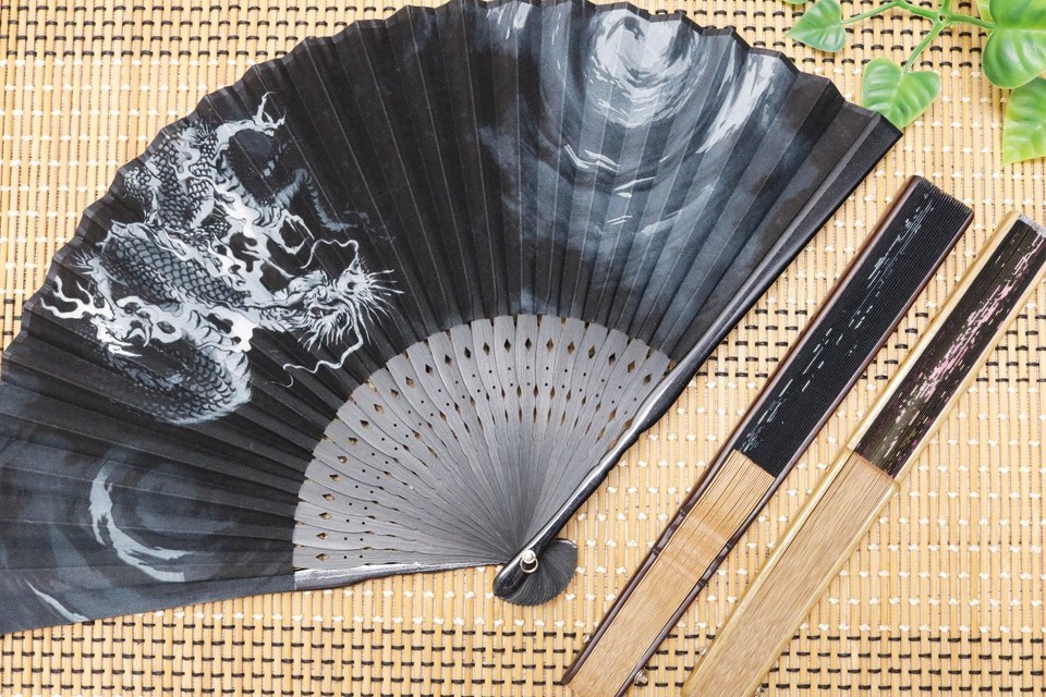 Asahi King Japanese Folding Fan Sensu Dragon Black | eBay UK