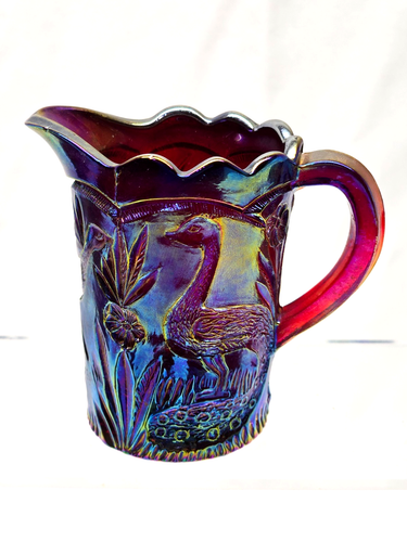 Summit Art Glass Ruby Carnival Stork in Rushes Mini Pitcher & Tumblers ...