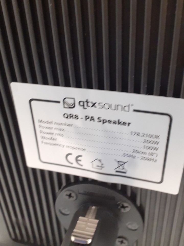 QTX QR8 8in Passive Moulded PA Speaker Box 200W Max - Single Unit ...