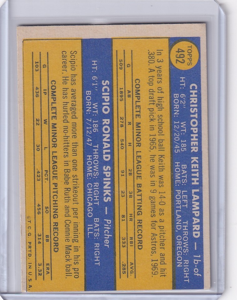 1970 Topps Baseball #492 Astros Rookies - Keith Lampard / Scipio Spinks ...