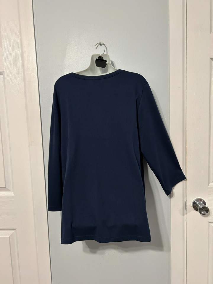 NWT Karen Scott Intrepid Blue (Navy) V-Neck Top with 3/4 Sleeve Plus ...