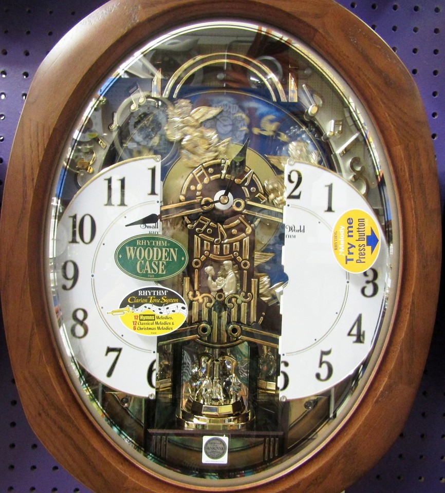 "RHYTHM" MUSICAL WALL CLOCK -JOYFUL BLESSING IN OAK W/ 30 MELODIES ...