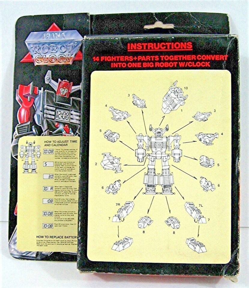 Old Gold Transformer Space Fighter Robot Clock Orig Box Old Unused ...