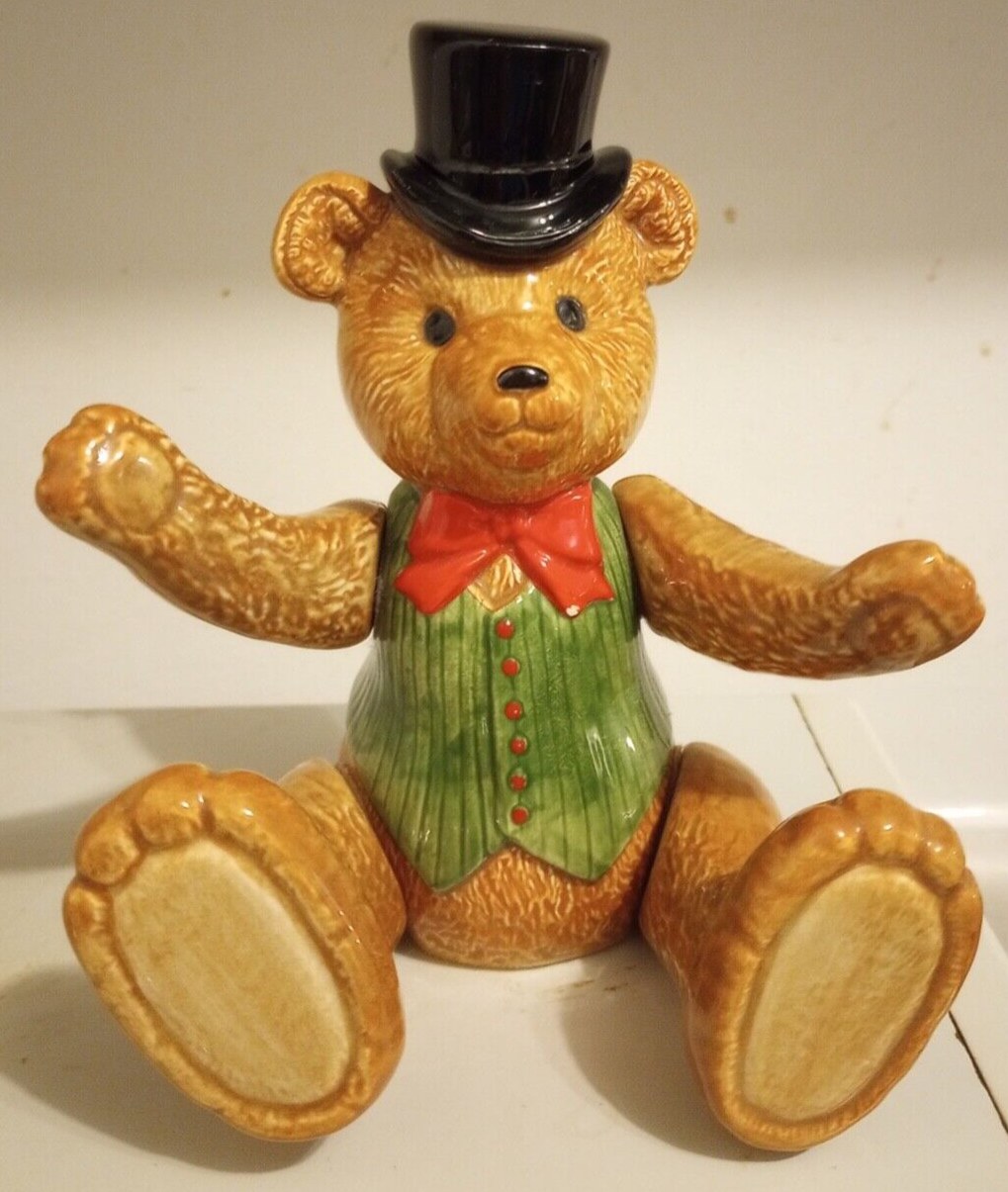 SCHMID CERAMIC, JOINTED MUSICAL TEDDY BEAR PLAYS "THE ENTERTAINER ...