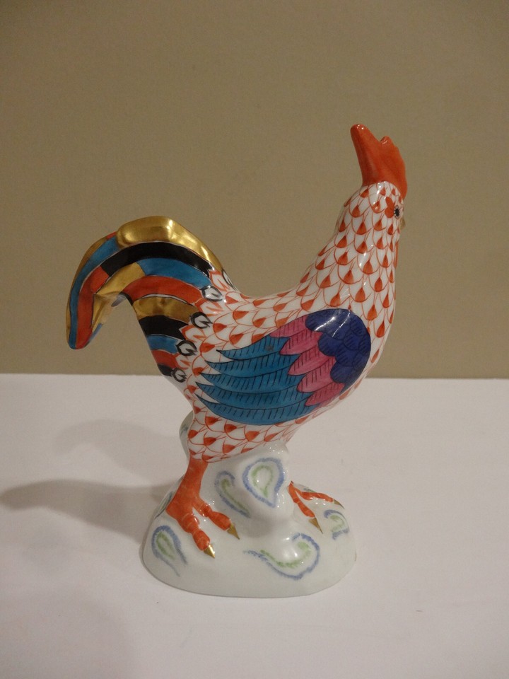 Vintage HEREND Porcelain Fishnet Rooster Figurine 5.5" | eBay
