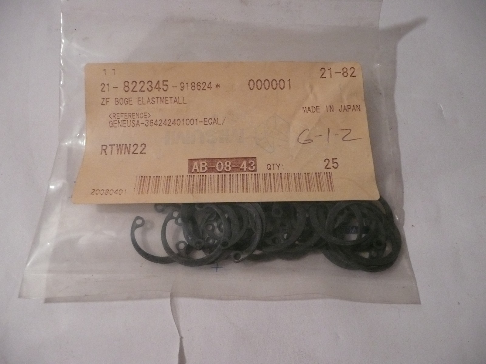 NEW LOT OF 25 MISUMI CORP. RTWN22 RETAINING RINGS INTERNAL, C-TYPE 25 ...