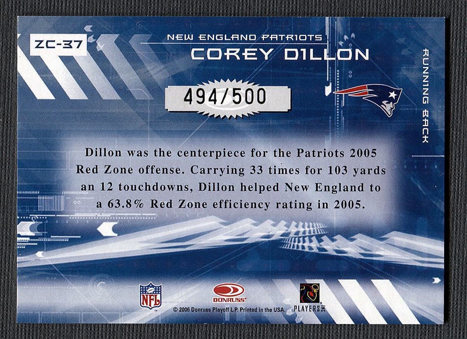 2006 Donruss Elite Zoning Commission Black #ZC-37 Corey Dillon /1000 | eBay