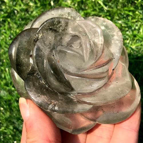 240G Rare Green Phantom Crystal Hand Carved Flower Freeform Energy ...