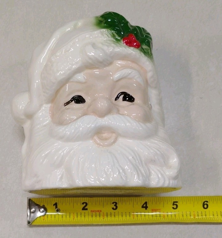Vintage Christmas Ceramic Santa Claus Head Planter With Holly Berries ...