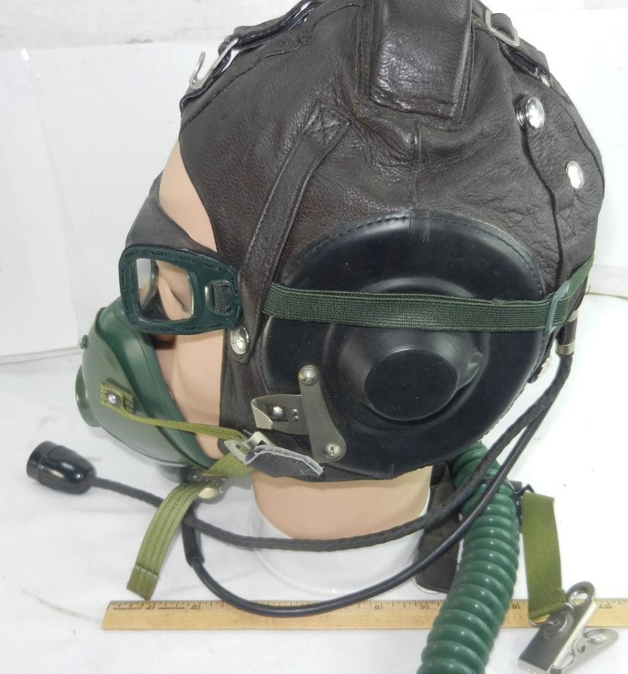 Vtg Fighters Pilot Leather Helmet w/ Oxygen Mask YM6512 & Goggles MiG ...