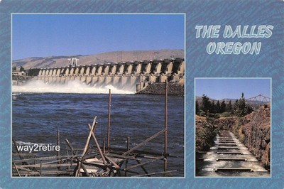 Postcard OR Dalles Dam Columbia River And Fish Ladders Oregon 4x6 | eBay