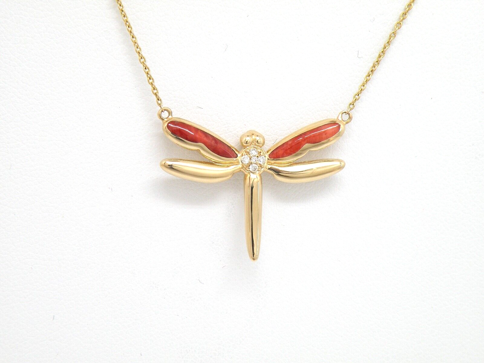 Authentic Kabana 14k Yellow Gold, Red Spiny Oyster, Diamond, Dragonfly ...