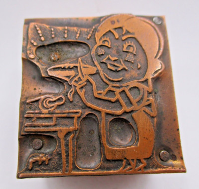 Vintage Printing Letterpress Printers Block Copper Woman Baking | eBay