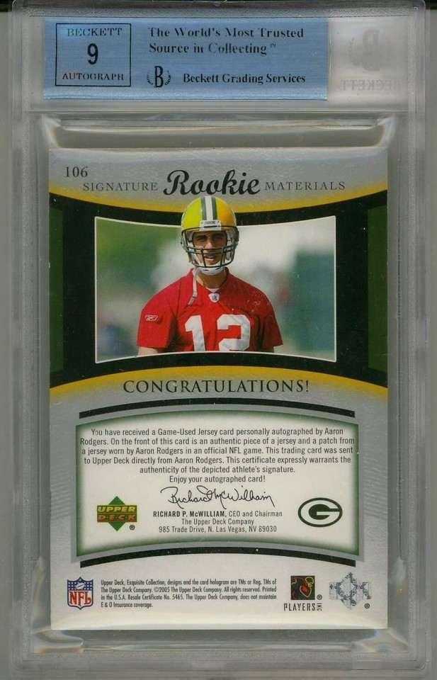 2005 Upper Deck Exquisite Collection Aaron Rodgers Rookie RC Auto Patch ...