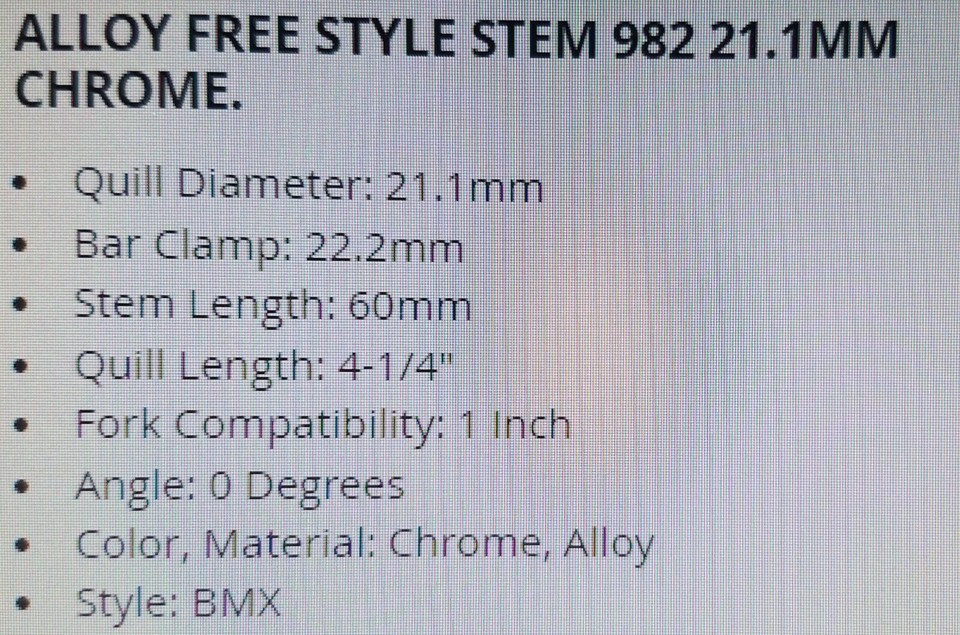 NEW BMX FREESTYLE BICYCLE GOOSENECK STEM 21.1mm ALLOY, FITS SCHWINN'S ...