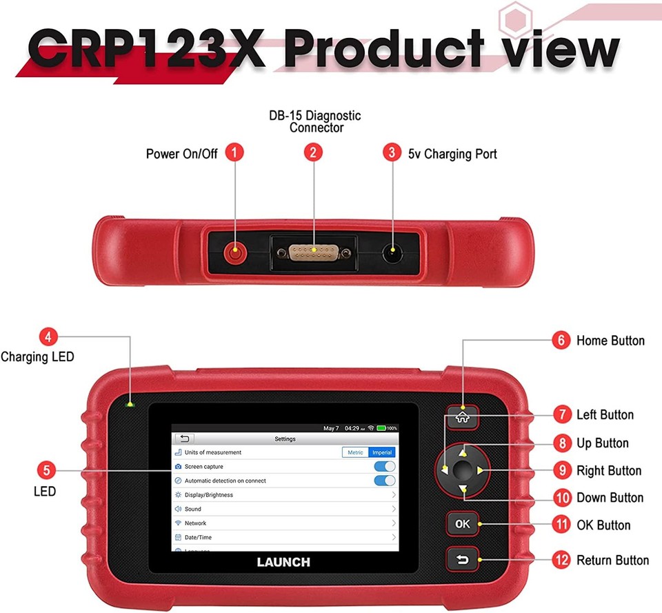 LAUNCH CRP123X OBD2 Scanner ABS SRS Code Reader Car Diagnostic Tool Oil ...