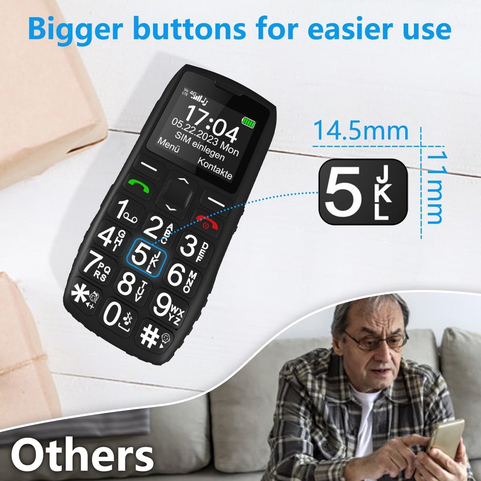 artfone C1+4G Black - Large Buttons Cell Phone for Seniors丨Dumb Phone ...