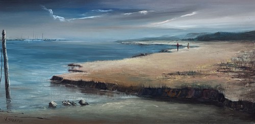 JOHN STANCIN Orignal Signed Midcentury Surrealist Oil Painting 12" X 24 ...
