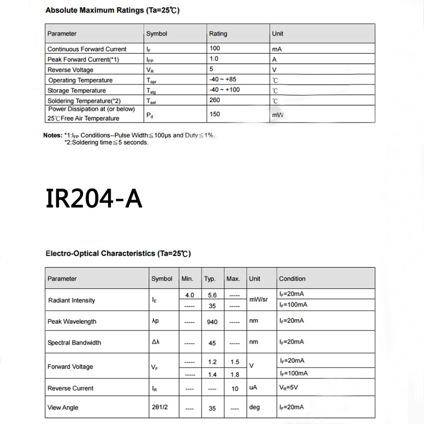 10/20/50Pcs 3mm Infrared Emitting Receiving Diode IR204 PT204 LED 2PIN ...
