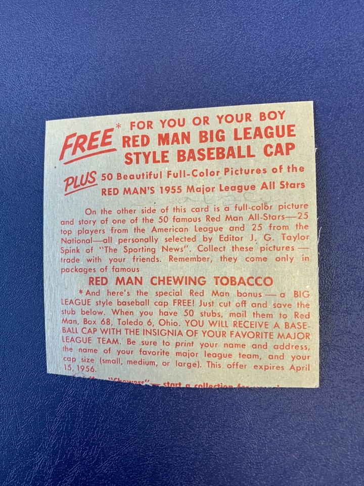 1955 Red Man Tobacco Card No Tab #23 Gus Bell - Cincinnati Redlegs (A ...