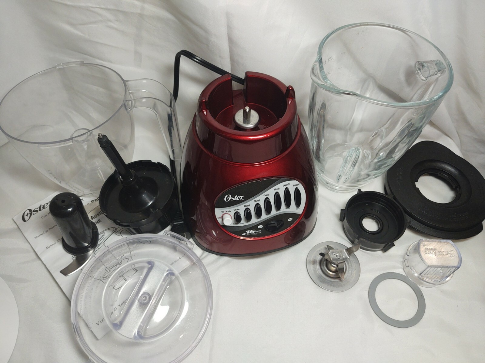 Red Oster 16 Speed Blender Glass Jar Plus Plastic Food Processor All ...