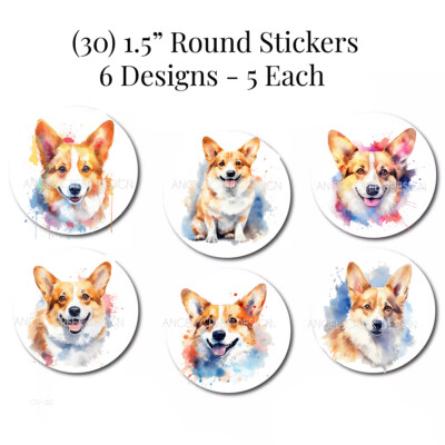 (30) Pembroke Welsh Corgi 1.5" Round Stickers Envelope Seals Favors 6 ...