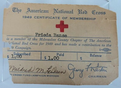 Vintage 40's American National Red Cross Membership Certificate - 1949 ...