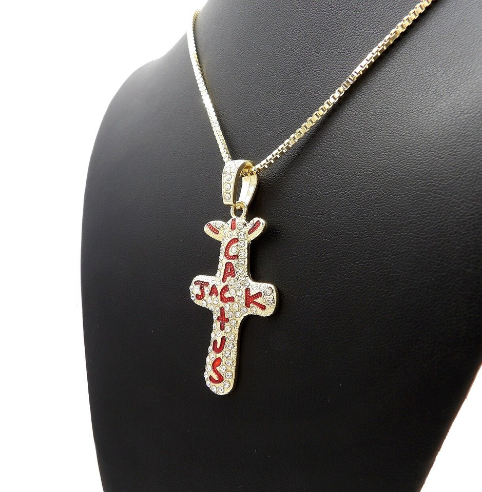 Hip Hop Red Cactus Jack Cross Pendant Box,Cuban,Rope Chain Necklace ...