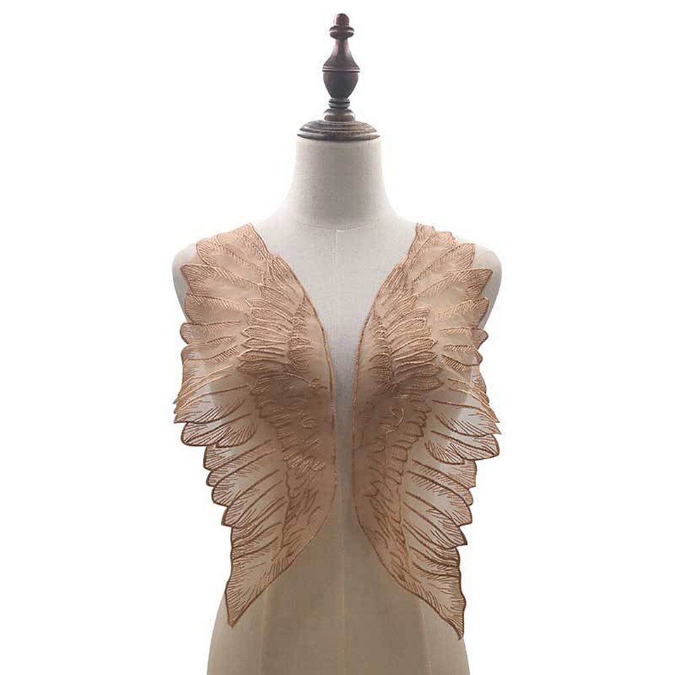 1 pair Lace Wing Mesh Embroidery Sew on Patches Clothing Dress Applique ...