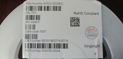 LOT OF 250pcs Kingbright KPED-3528EC 3.5 x 2.8mm Red 625nm 50mcd 30mA ...