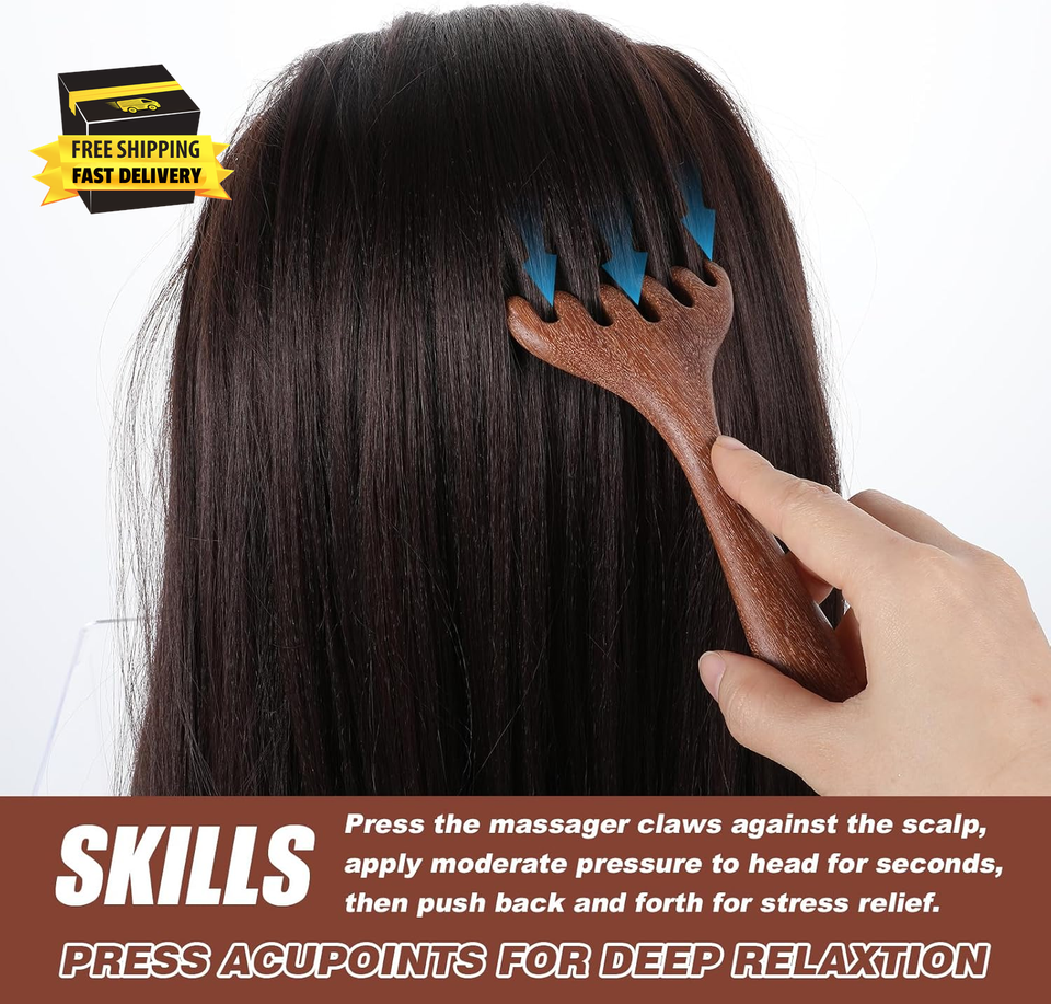 Wooden Head Massager for Scalp Relax Wooden Gua Sha Scraping Wood Scalp ...