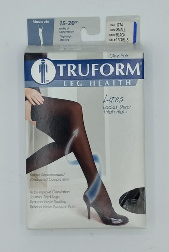 Truform Moderate Black Lites Thigh Highs 15-20 Compression Stocking ...
