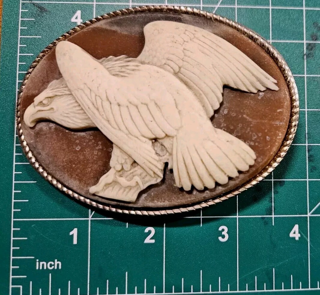 Vintage Incolay Stone Bald Eagle Belt Buckle Made In … - Gem