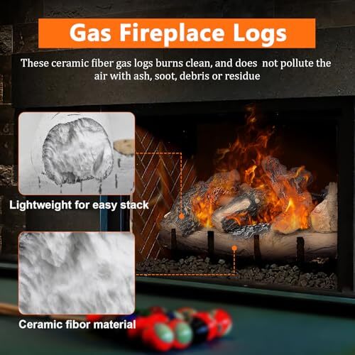 (6 Pcs) Faux Gas Fireplace Logs Set, 22" Large Ceramic White Birch Fake ...