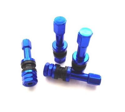 4 X Bolt On Blue Aluminum Valve Stems With Dust Caps Set 0.453" Stem ...