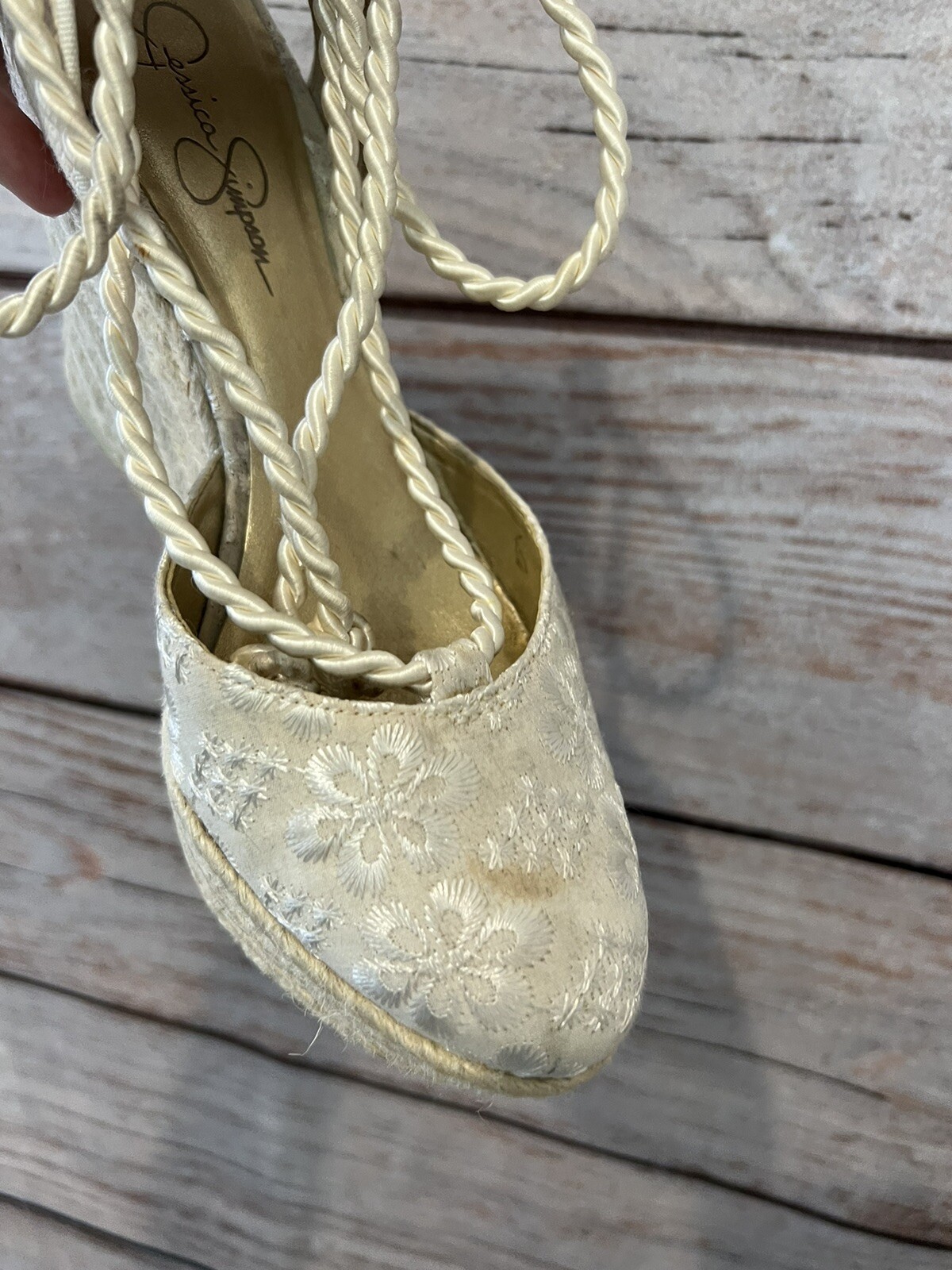 Jessica Simpson Cream Wedge Platform Tie Ankle/Calf W… - Gem