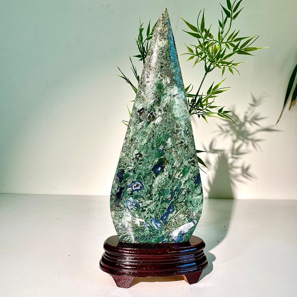 5.26LB Natural Water Grass Agate Crystal Products Water Drop Polishing ...