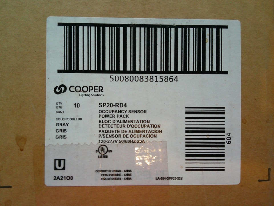 *BOX OF 10* NEW Cooper SP20-RD4 Occupancy Sensor Switch Power Pack 120 ...