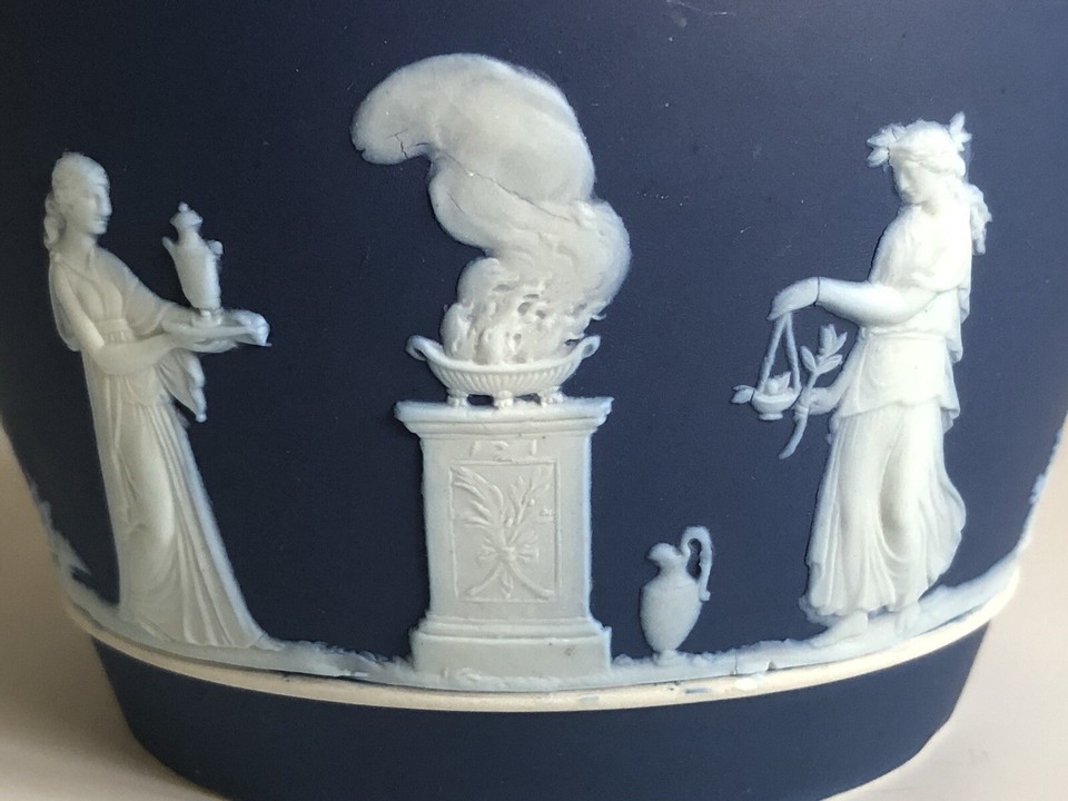 Wedgwood dark blue jasperware pitcher greek goddess cherubs trees ...
