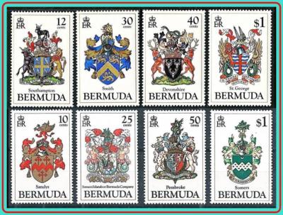 BERMUDA 1983 CRESTS / ARMS SC#433-36 MNH MILITARY, ANIMALS BOAR DRAGON ...