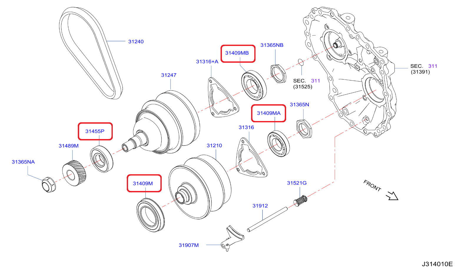 JF011E RE0F10A, F1CJA, W1CJA, CVT2, CVT2M Transmission Pulley Bearings ...
