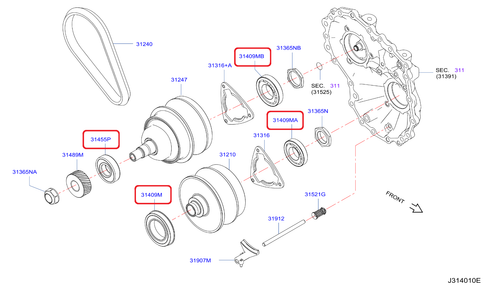 JF011E RE0F10A, F1CJA, W1CJA, CVT2, CVT2M Transmission Pulley Bearings ...