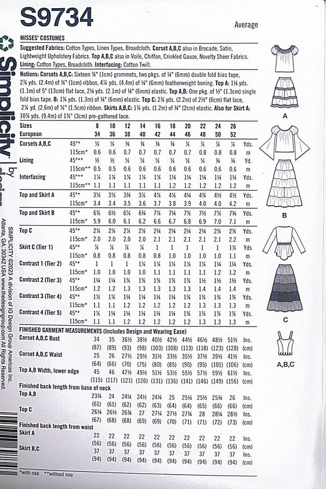 Simplicity 9734 Costume Pattern Renaissance Fairycore Peasant Top ...