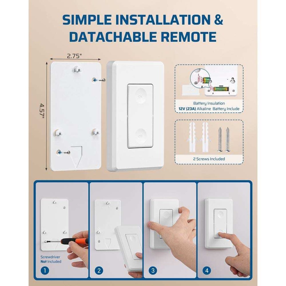 DEWENWILS 15A High Power Wireless Remote Control 3-Way Light Switch Kit ...