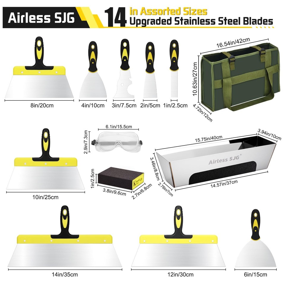 14PCS Drywall Knife Set, Hand Tool Kit Include Stainless Steel Putty ...