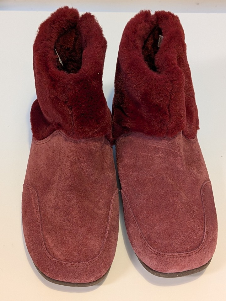 Vionic Sz 7 Maizie Slipper Wine Suede Faux Fur Burgundy Ankle High Full ...